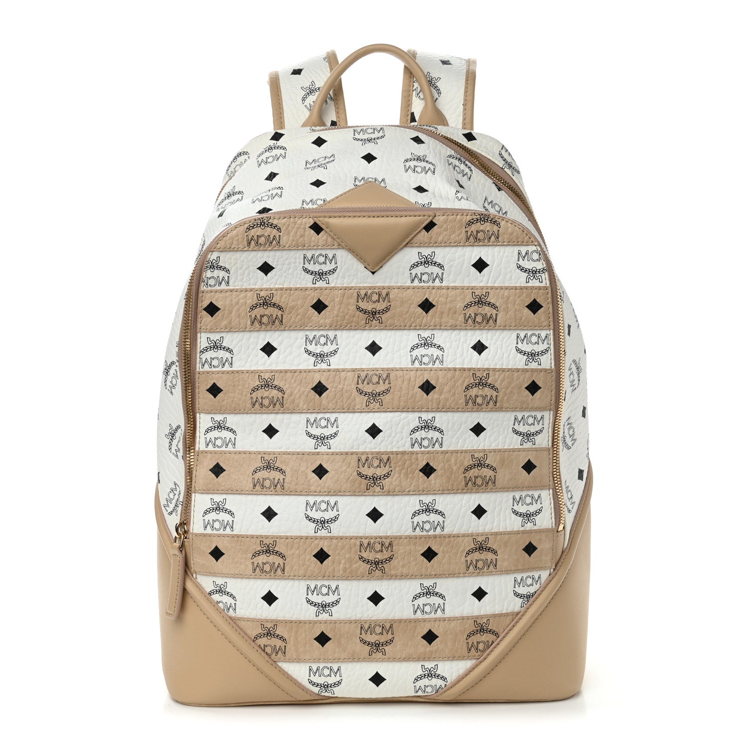 MCM Visetos Striped Medium Duke Backpack White Beige 1027295 – FASHIONPHILE