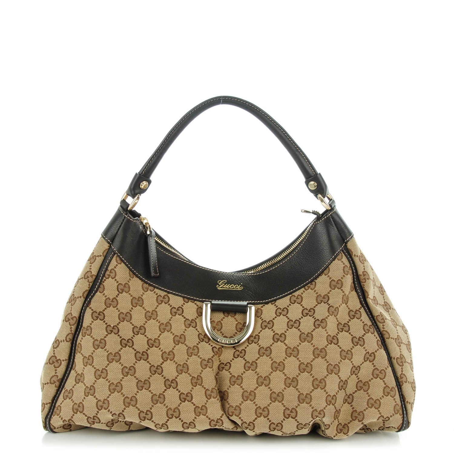 Gucci Monogram Large D Gold Hobo Dark Brown 141479 – FASHIONPHILE