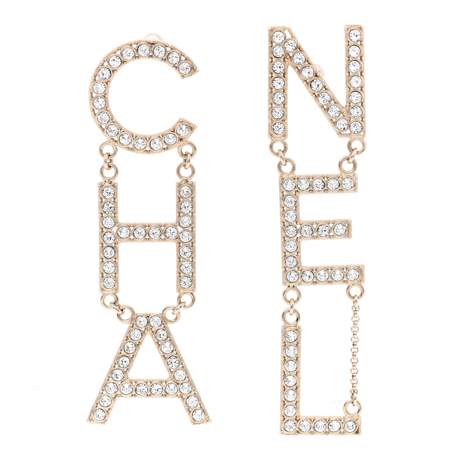 Chanel Crystal Cha-Nel Logo Drop Earrings Gold 1064911 – FASHIONPHILE