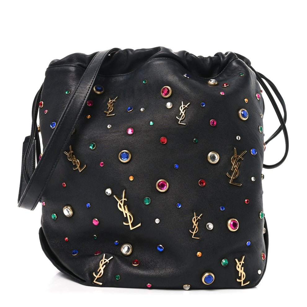 Saint Laurent Lambskin Charm Studded Teddy Drawstring Bag Black 1753310 ...