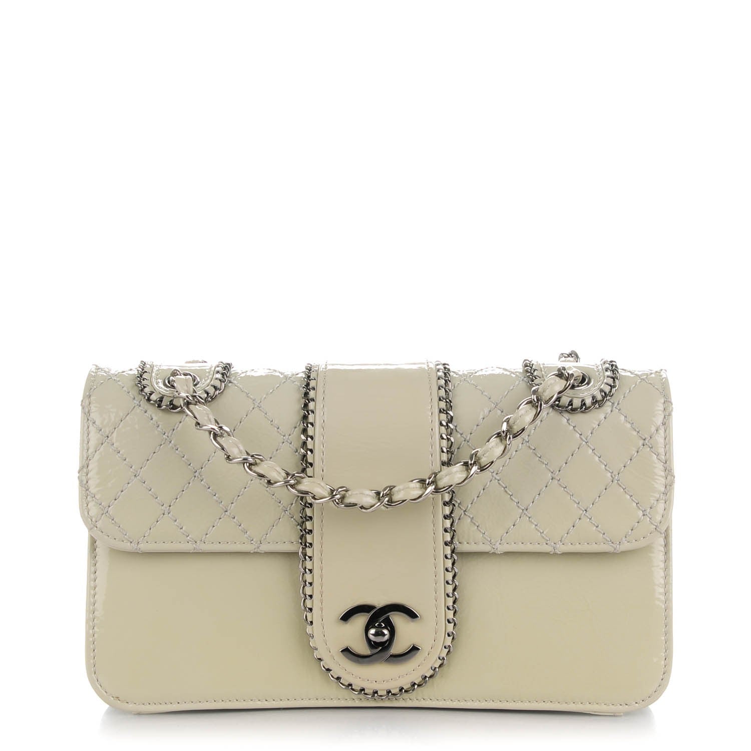 Chanel Patent Medium Madison Flap Light Grey 148606 – FASHIONPHILE