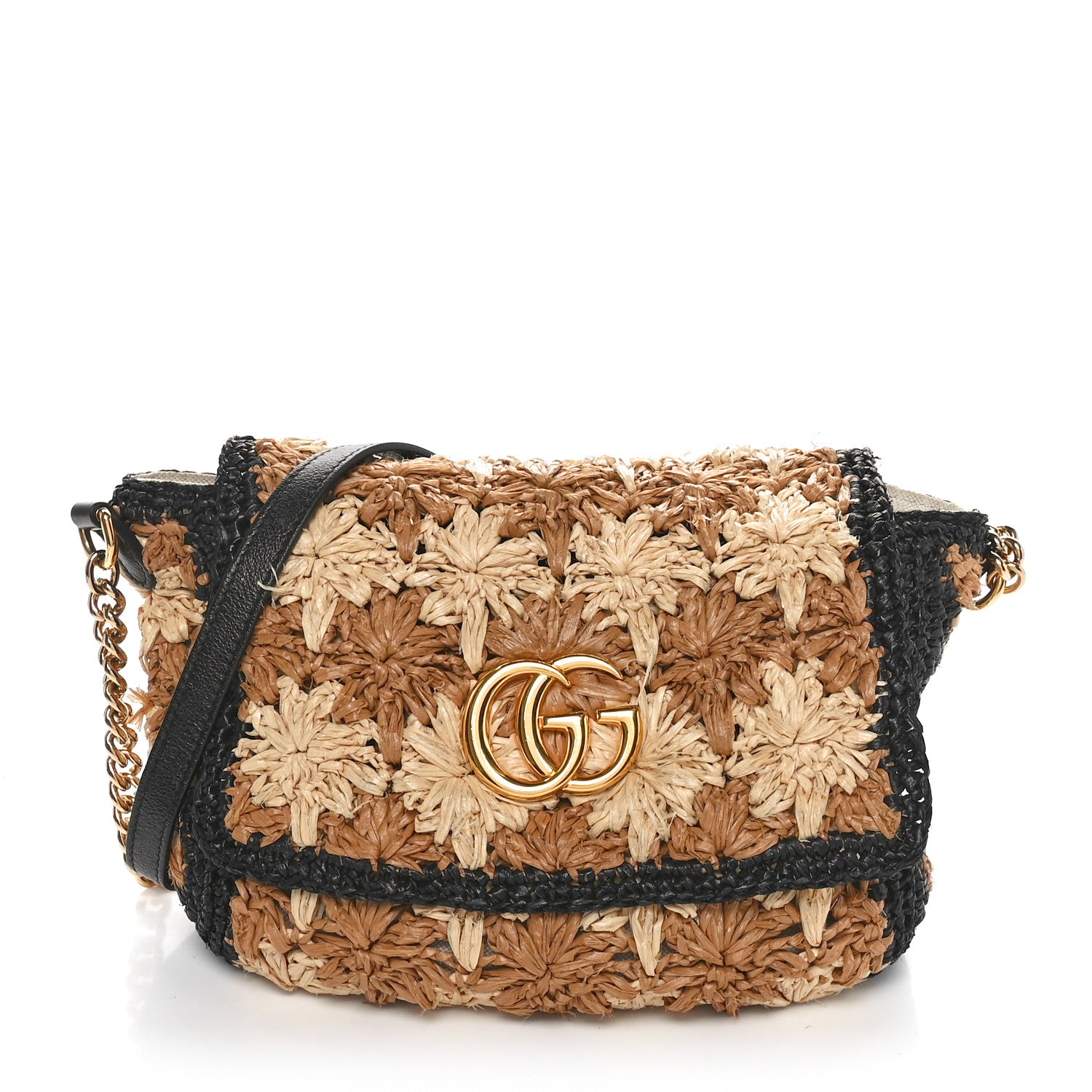 Gucci Raffia Azalea Calfskin Crochet Flower Small GG Marmont Shoulder ...