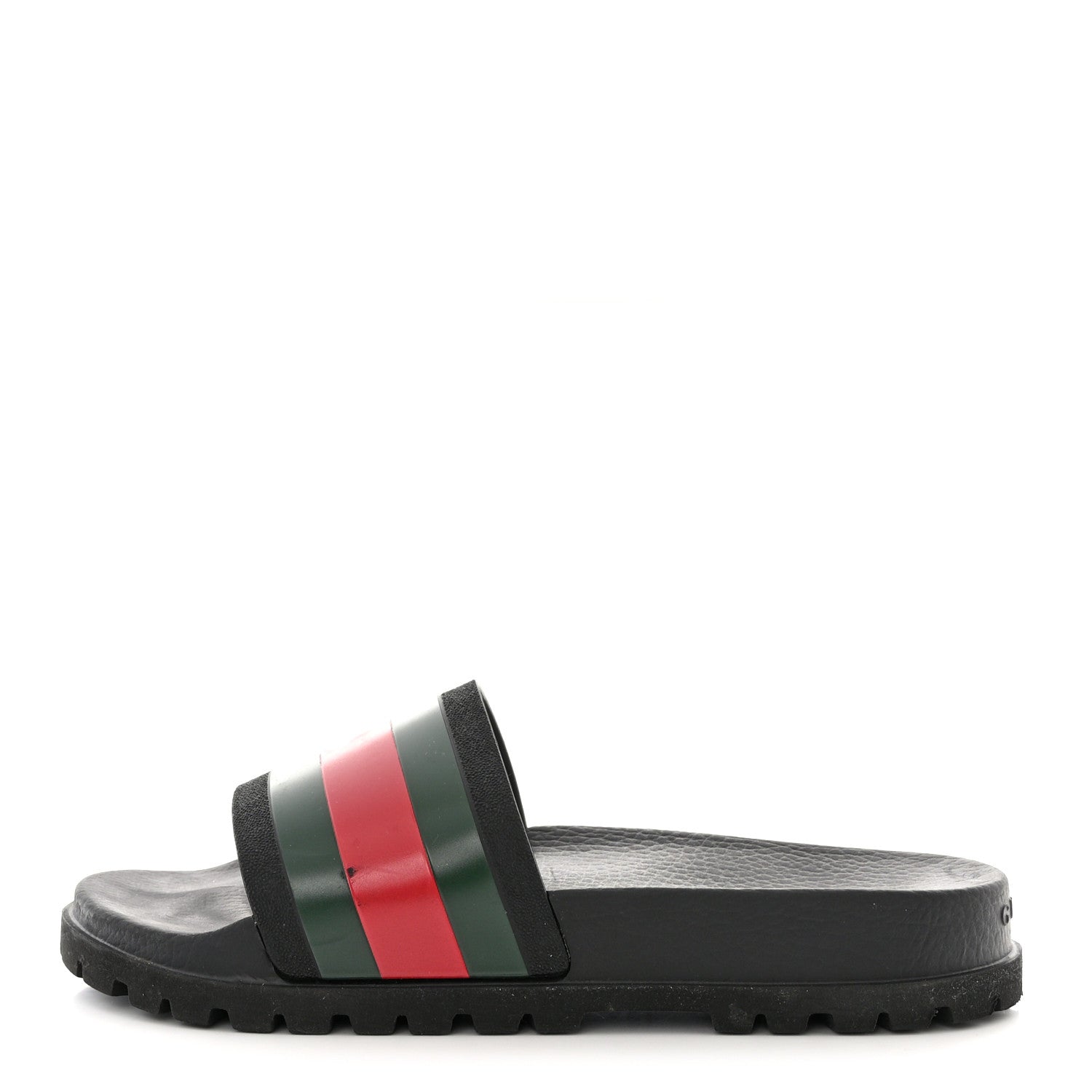 Gucci Rubber Web Mens Lug Sole Slide Sandals 11 Black Green Red 1507798 ...