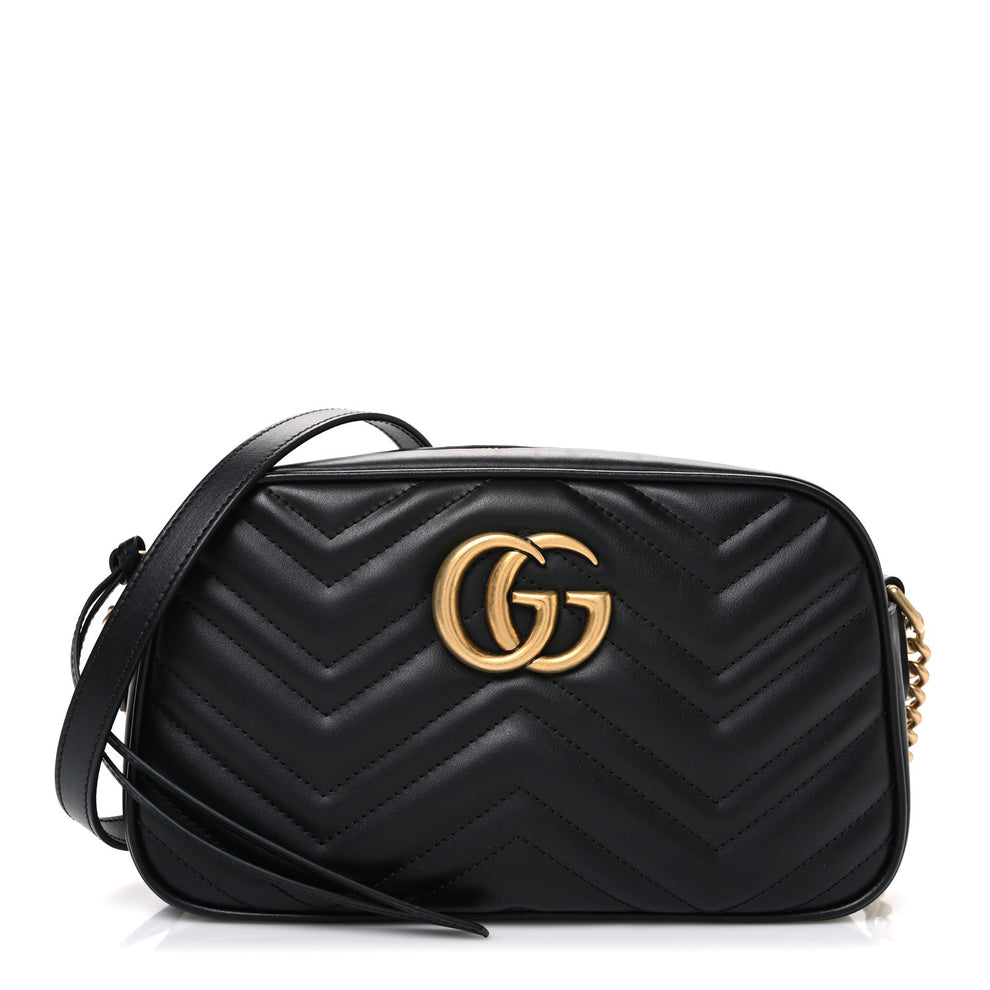 Gucci Calfskin Matelasse Small GG Marmont Chain Shoulder Bag Black ...