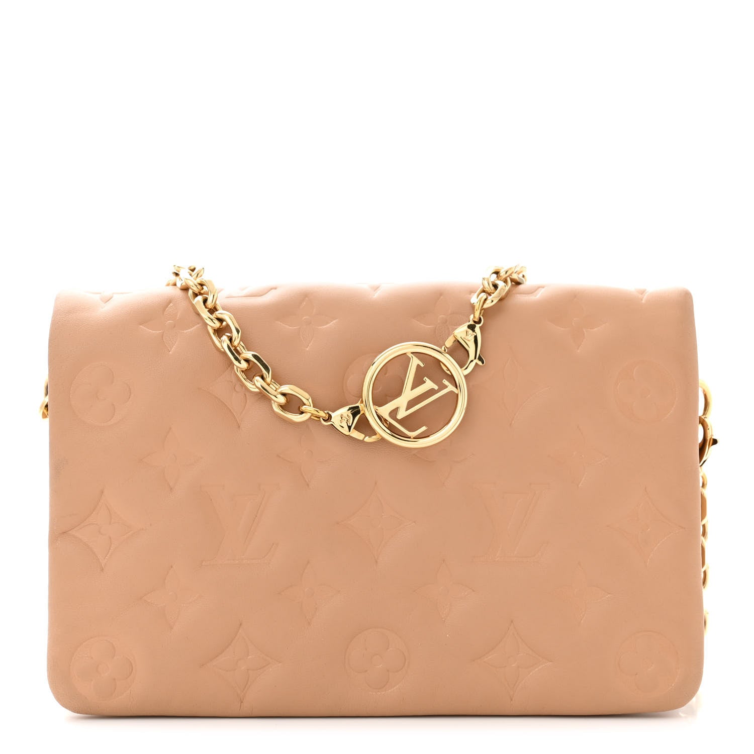 Louis Vuitton Lambskin Embossed Monogram Pochette Coussin Camel 1472863 ...