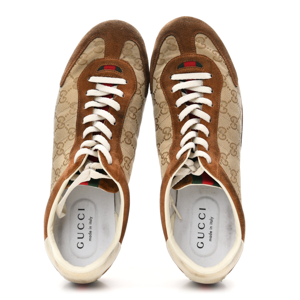 Gucci GG Monogram Suede Web Mens Shift Sneakers 10.5 Beige Brown ...
