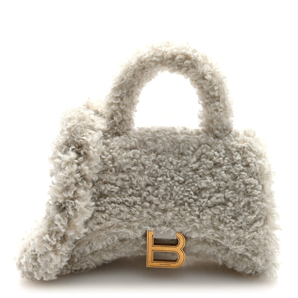 Balenciaga Faux Fur Fluffy Hourglass XS Top Handle Bag Natural 1779244 ...