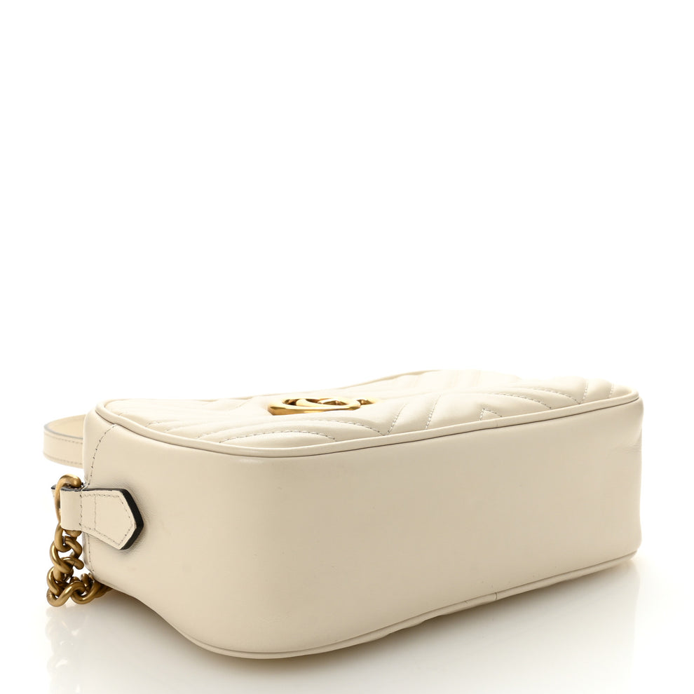 Gucci Calfskin Matelasse Small GG Marmont Chain Shoulder Bag White ...