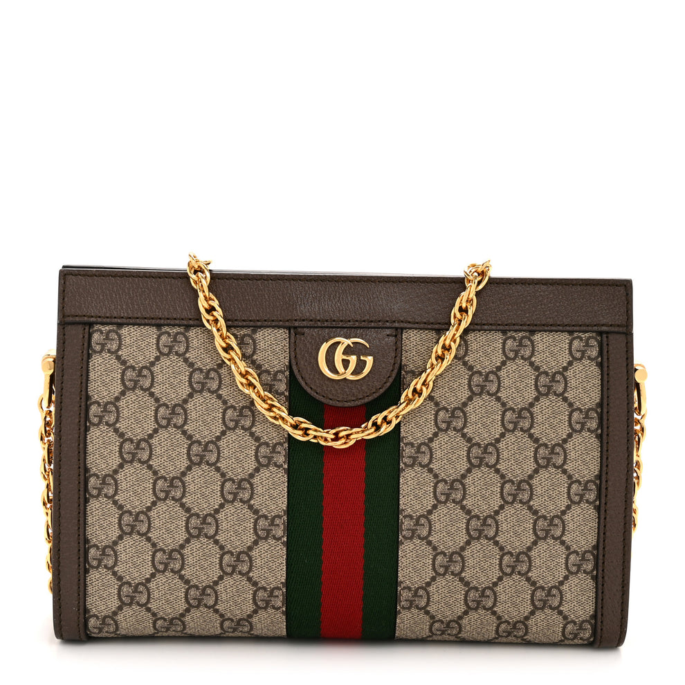 Gucci GG Supreme Monogram Web Small Ophidia Chain Shoulder Bag Brown ...
