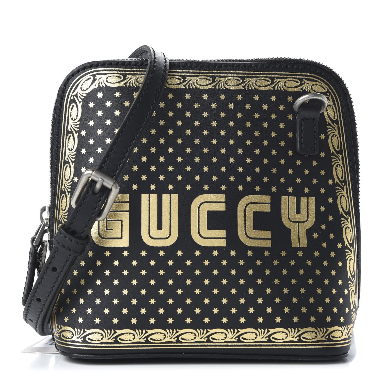 Gucci X SEGA Calfskin GUCCY Stars Mini Dome Shoulder Bag Black Gold ...