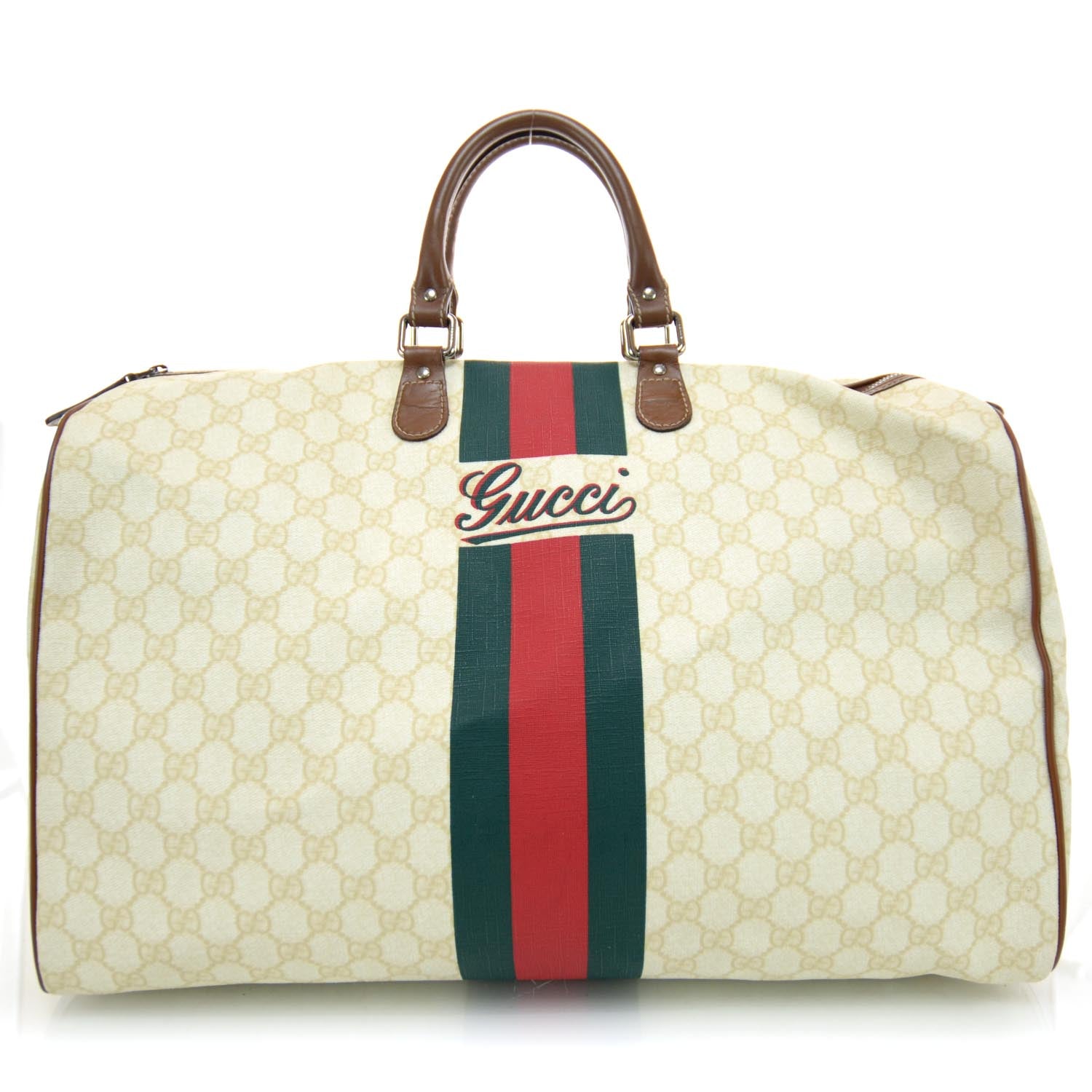 Gucci GG Plus Monogram Web Stripe Large Carry On Duffle Tan 35196 ...
