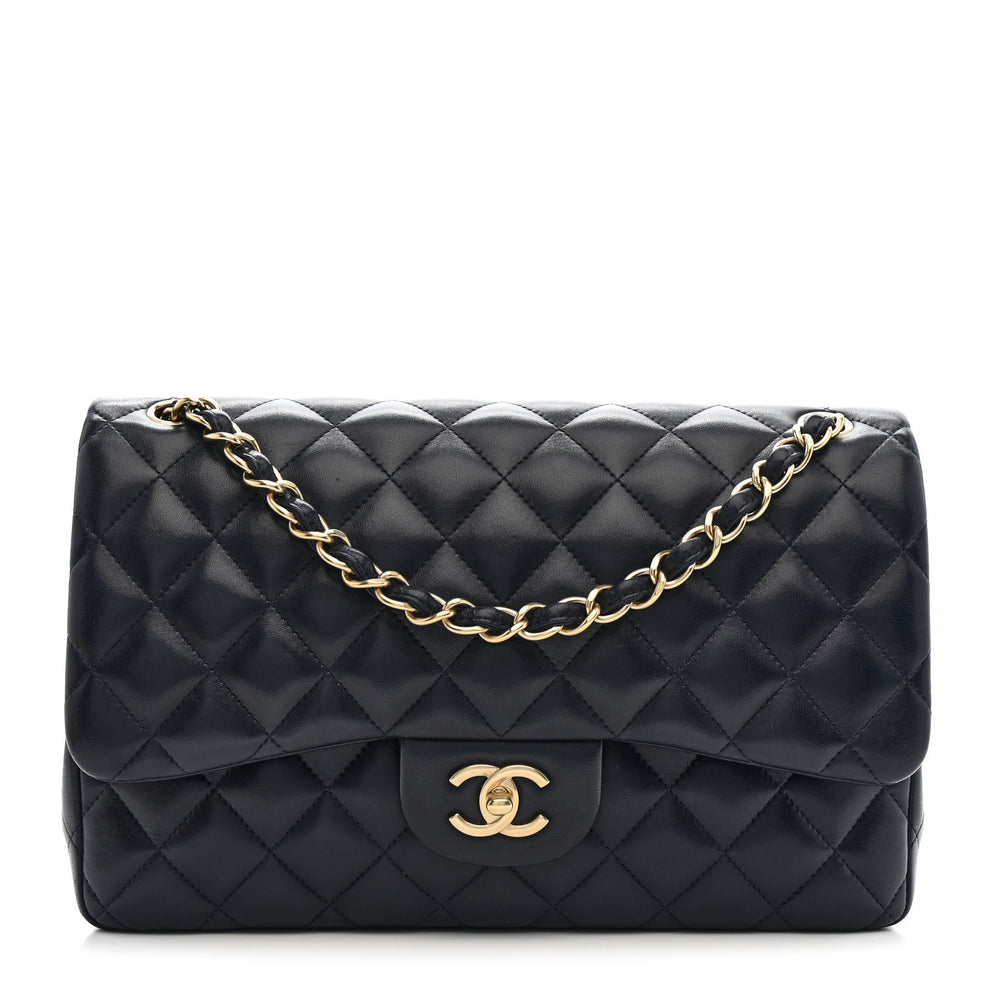 Chanel Lambskin Quilted Jumbo Double Flap Navy 1790871 – FASHIONPHILE