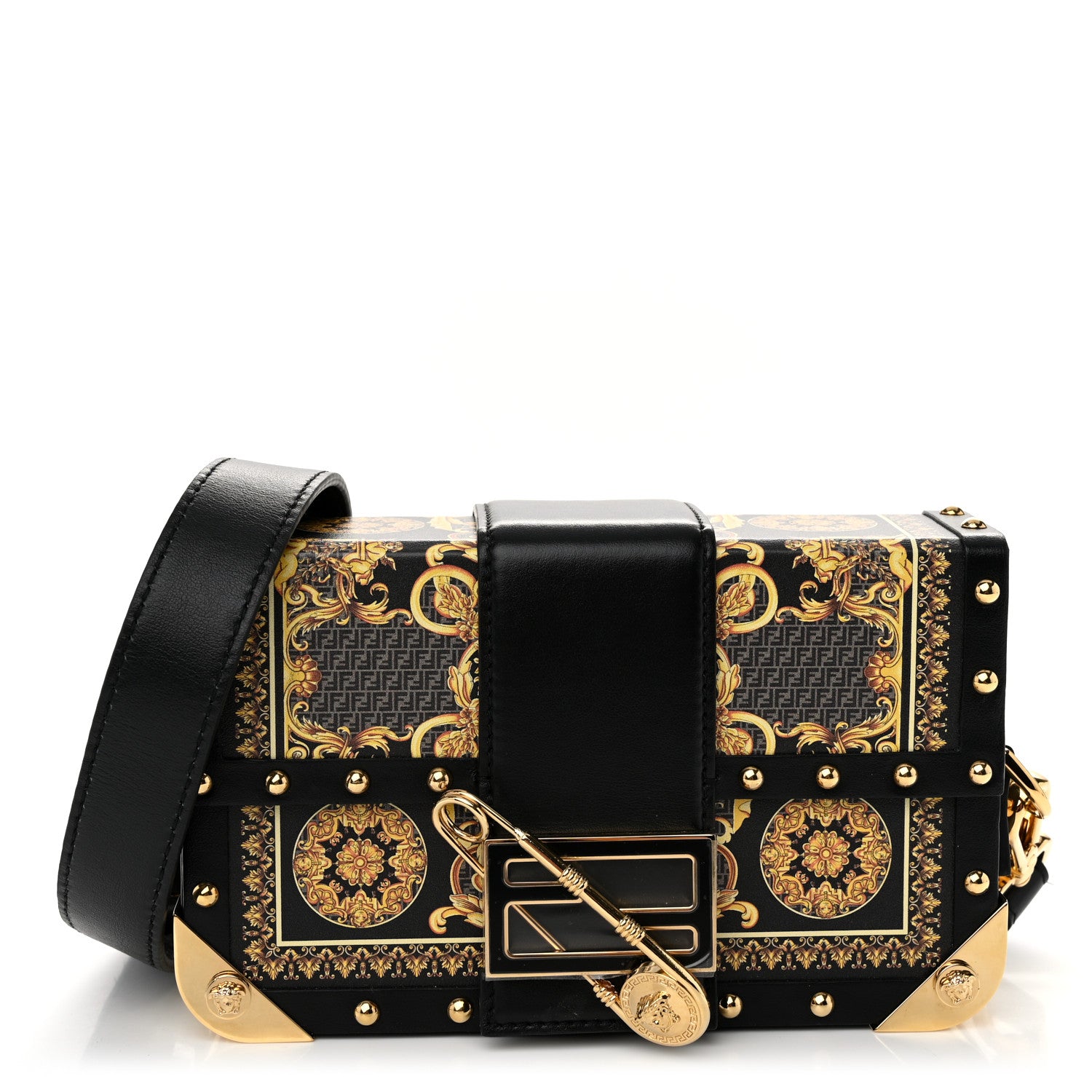 Fendi X VERSACE Vitello Cover Fendace Mini FF Baroque Brooch Studded ...