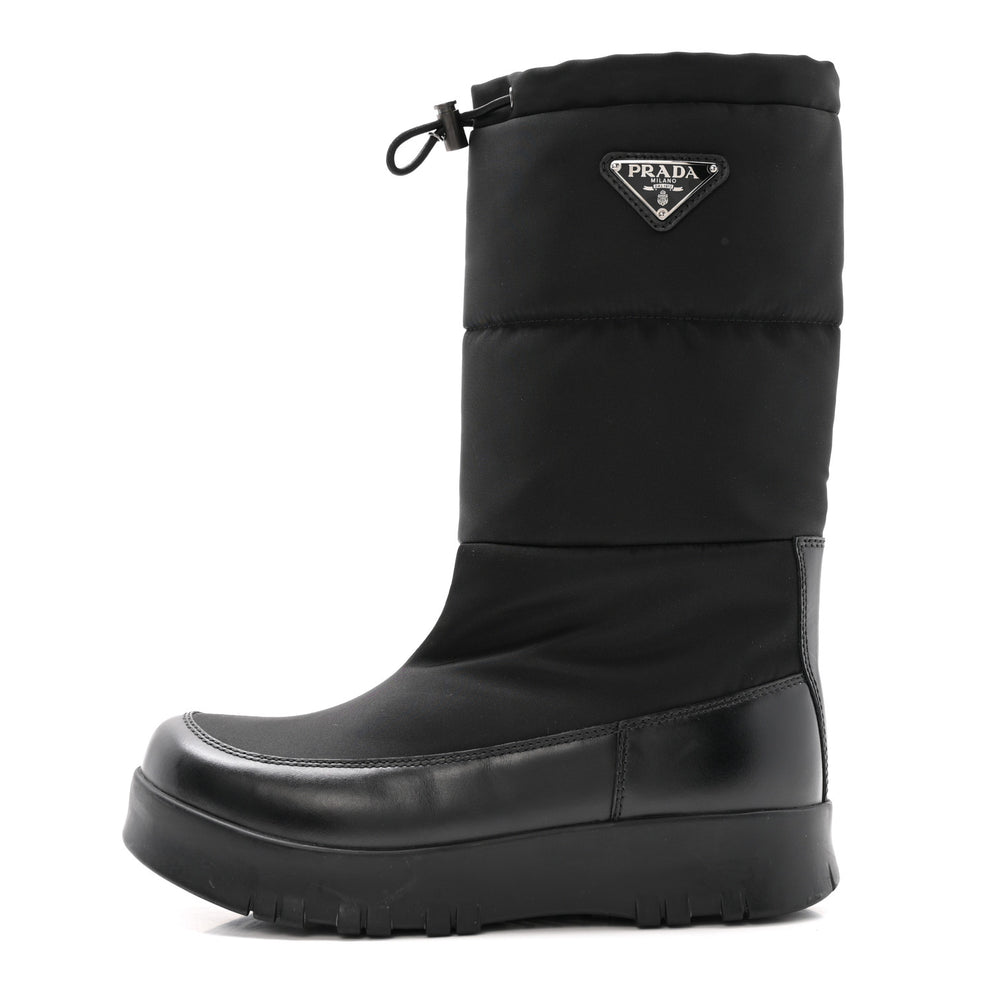 Prada Nylon Gabardin Metal Triangle Logo Padded Moon Boots 39.5 Black ...