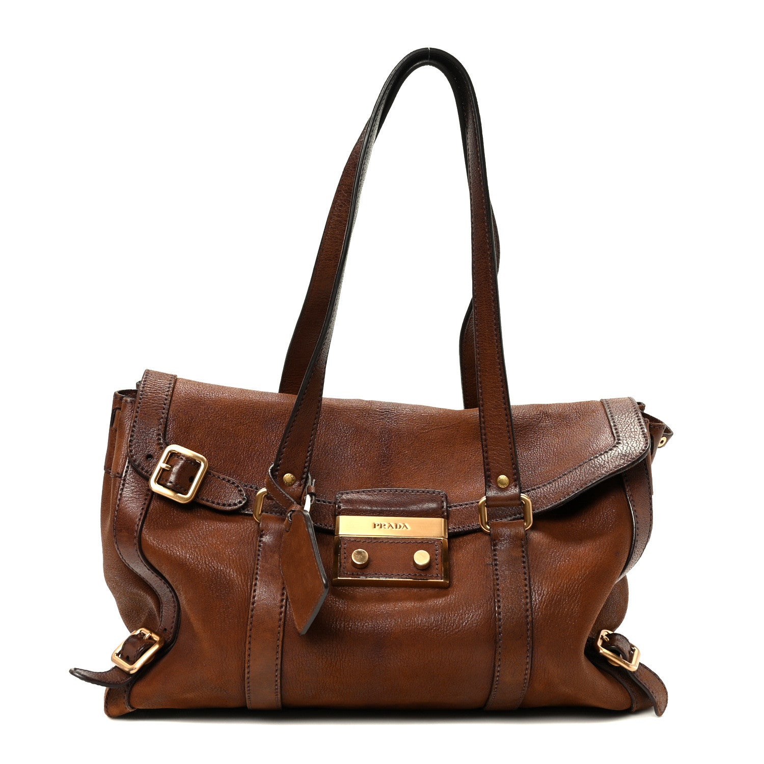 Prada Cervo Antik Buckle Foldover Pushlock Satchel Bruciato 1617635 ...