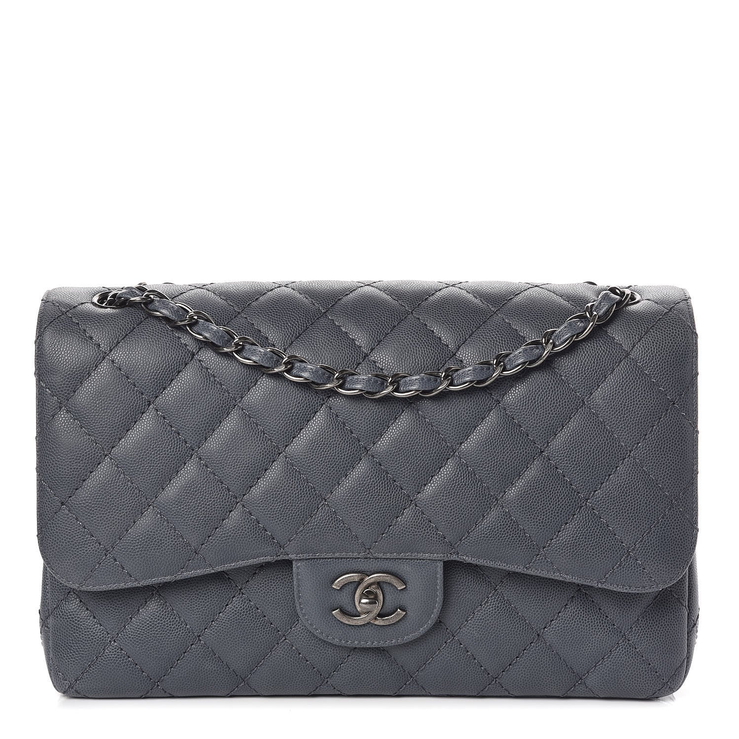 Chanel Caviar Quilted Jumbo Double Flap Dark Grey 428445 – FASHIONPHILE