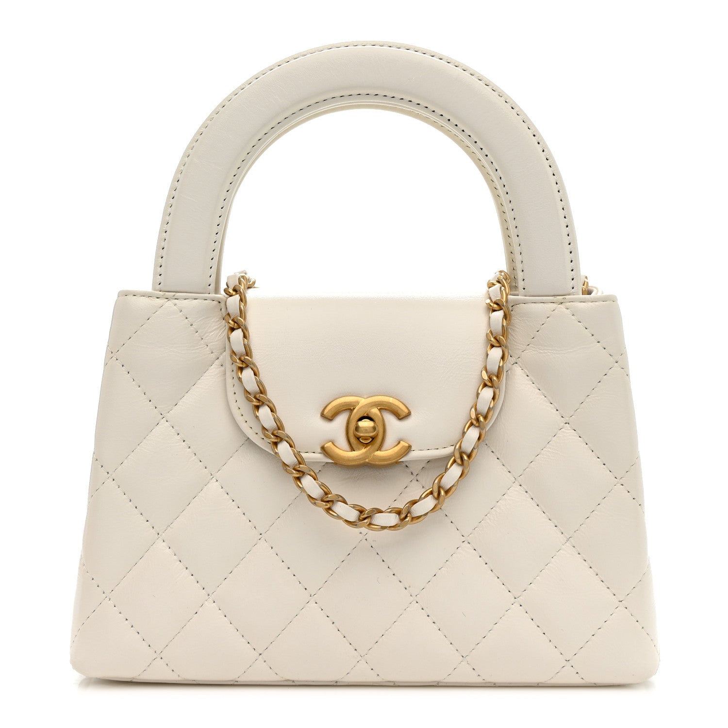 Chanel Shiny Aged Calfskin Quilted Nano Kelly Shopper White 1801696 ...