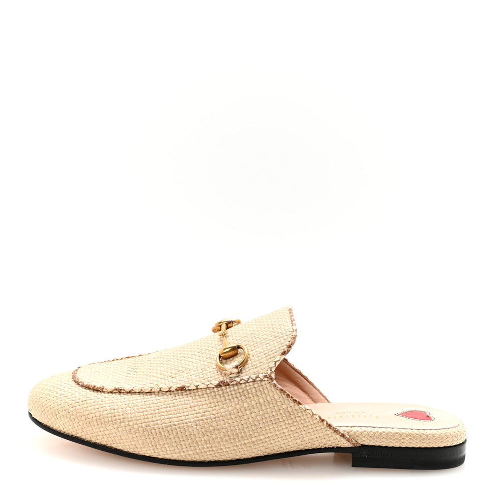 Gucci Straw Elaphe Womens Princetown Slippers 38 Natural Cream Brown ...