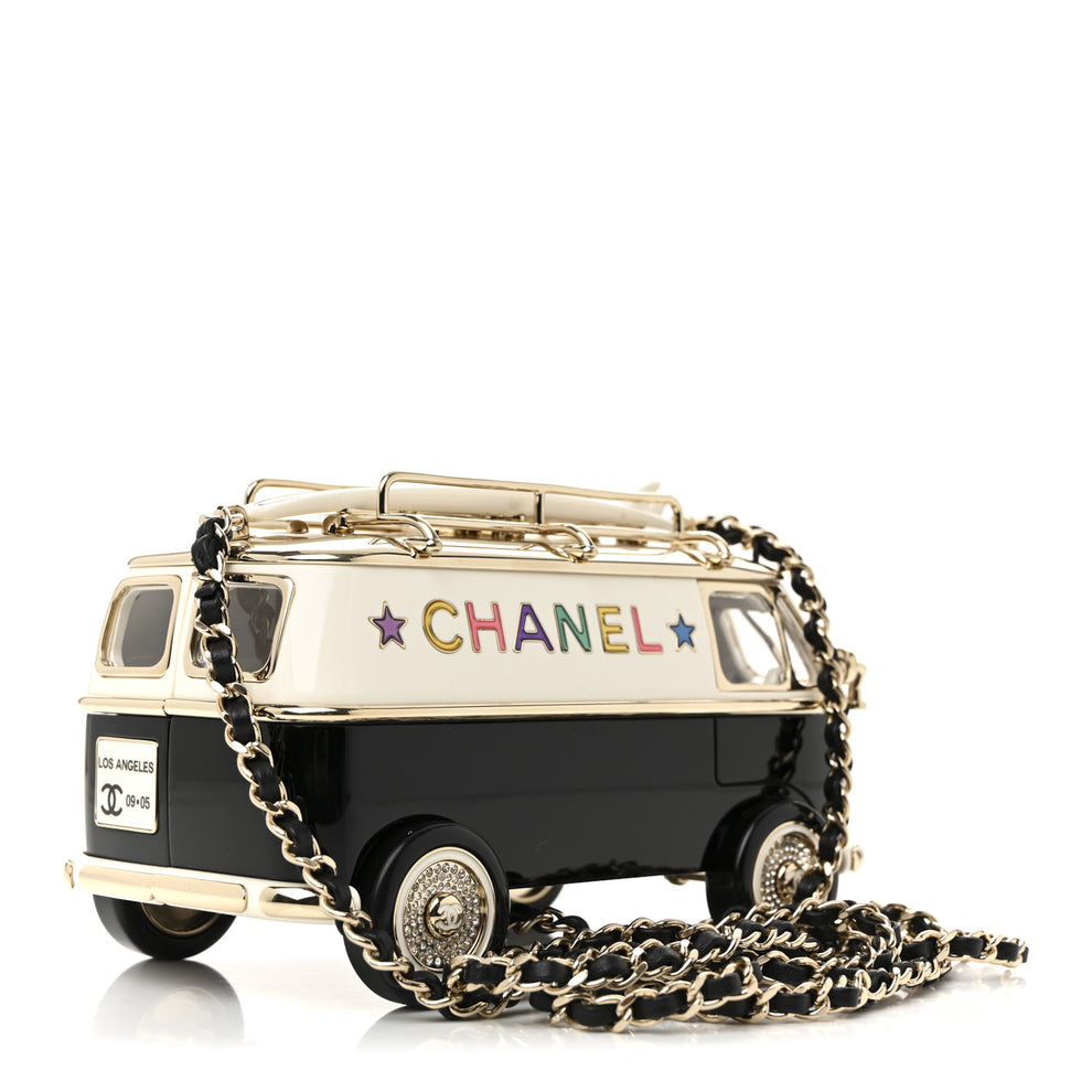 Chanel Resin Crystal Los Angeles Mini Van Minaudiere Black White ...