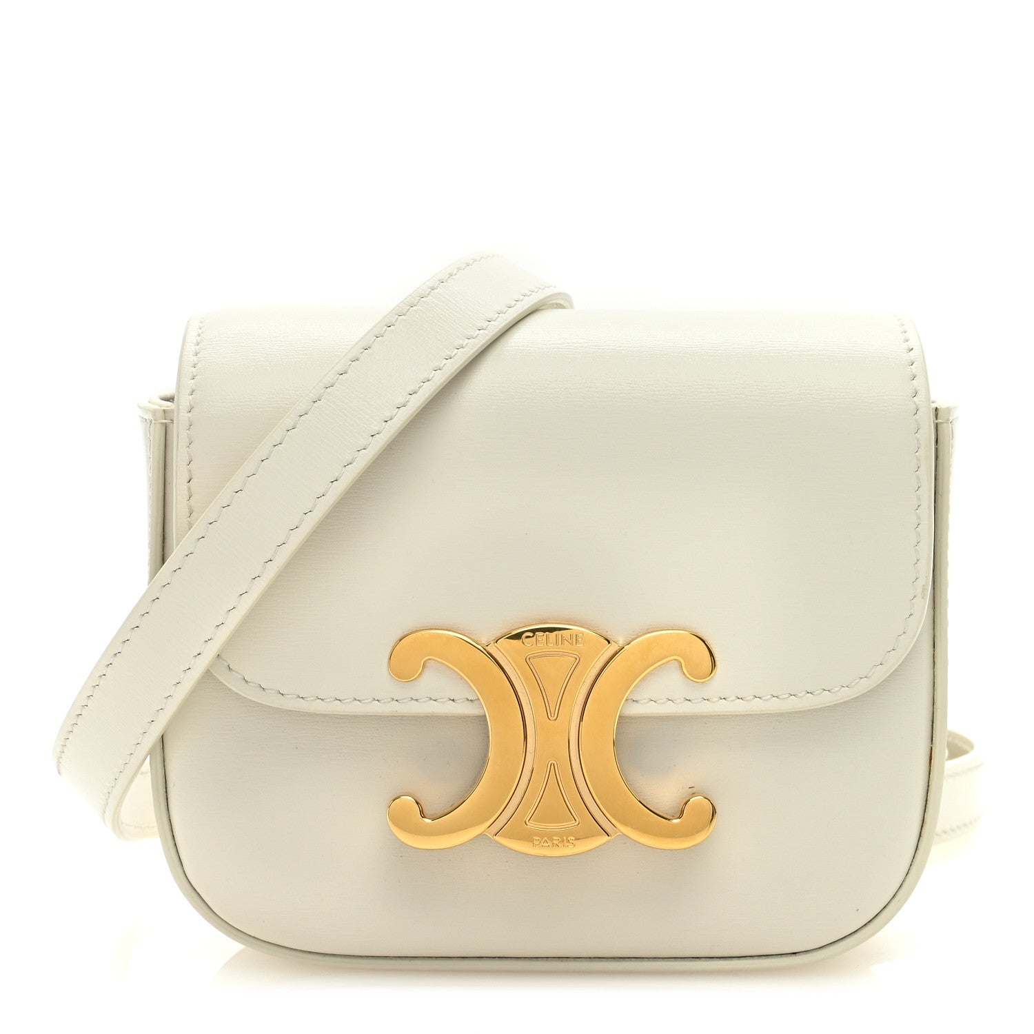 Celine Shiny Calfskin Mini Triomphe White 1487927 – FASHIONPHILE
