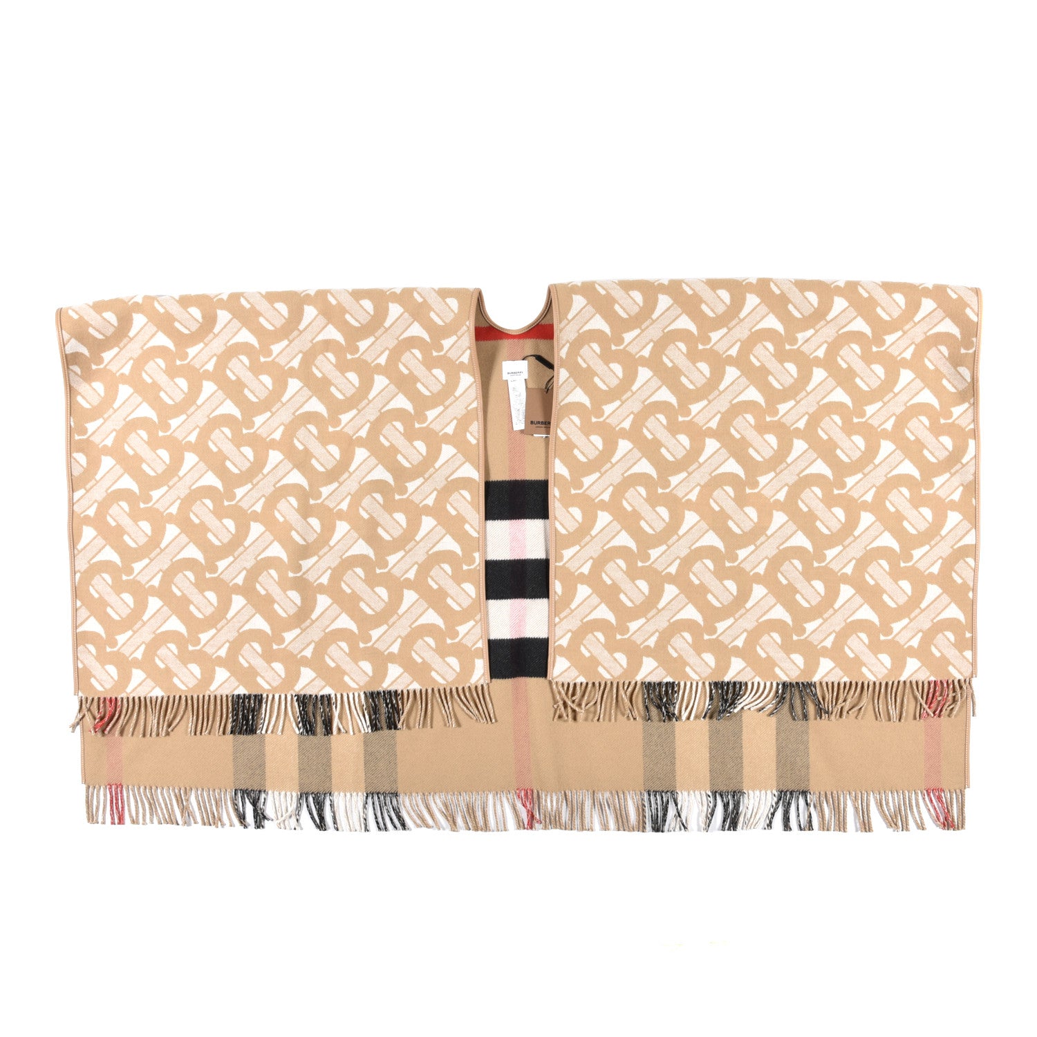 Burberry Wool Cashmere Lambskin Monogrammed TB Print Half Mega Check ...