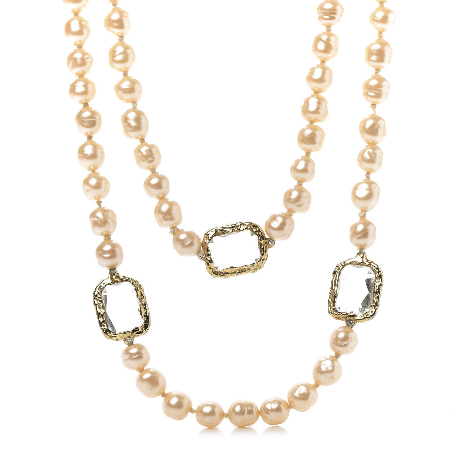 Chanel Pearl Swarovski Crystal Chicklet Sautoir Necklace Gold 673592 ...