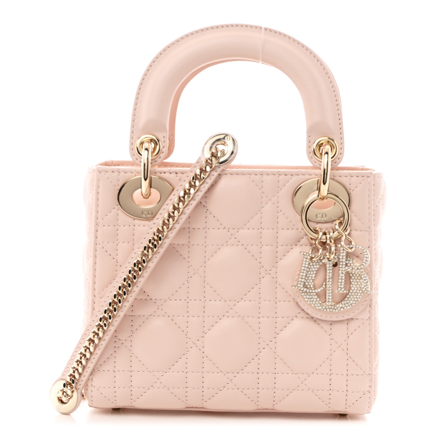 Christian Dior Lambskin Cannage Crystal Mini Lady Dior Powder Pink ...