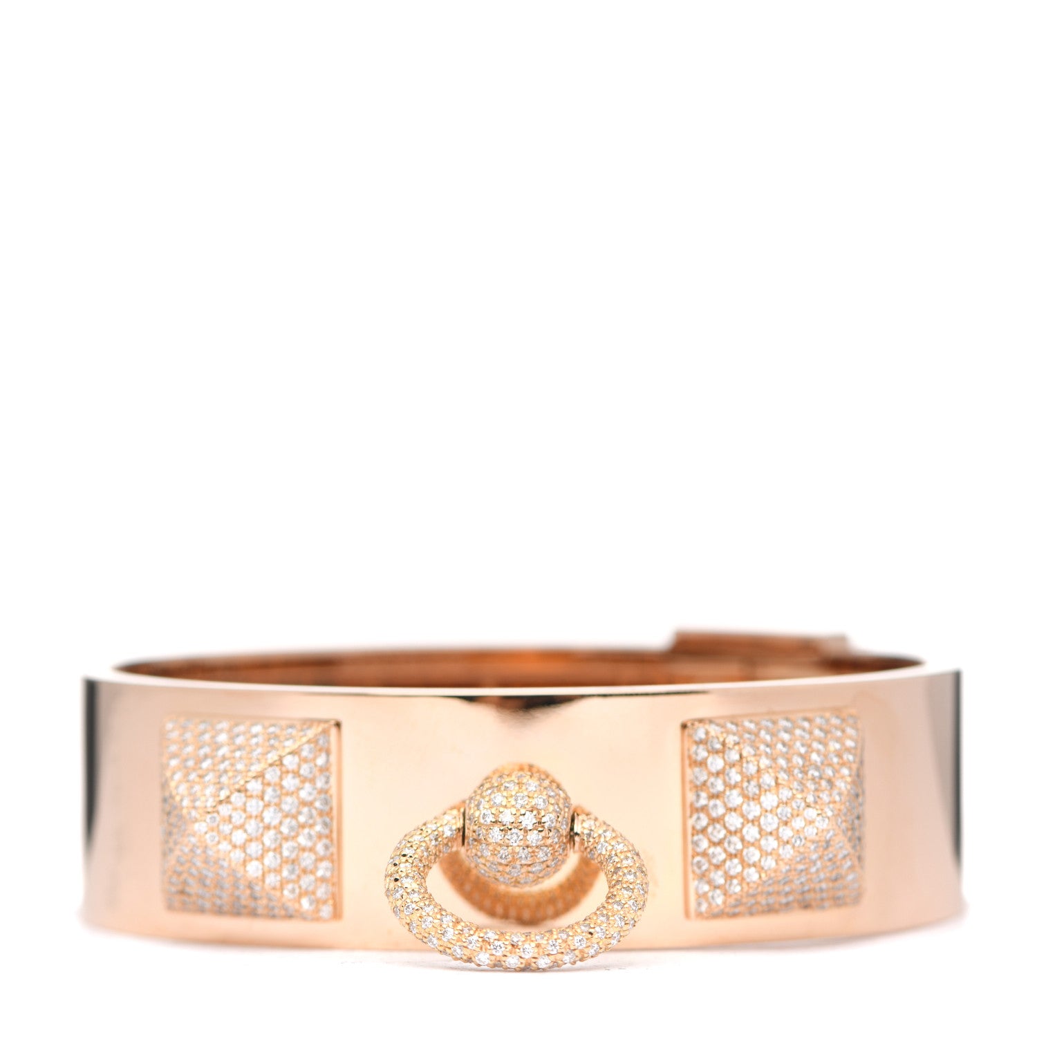 Hermes 18K Rose Gold Diamond MM Collier De Chien Semi Pave Bracelet SH ...