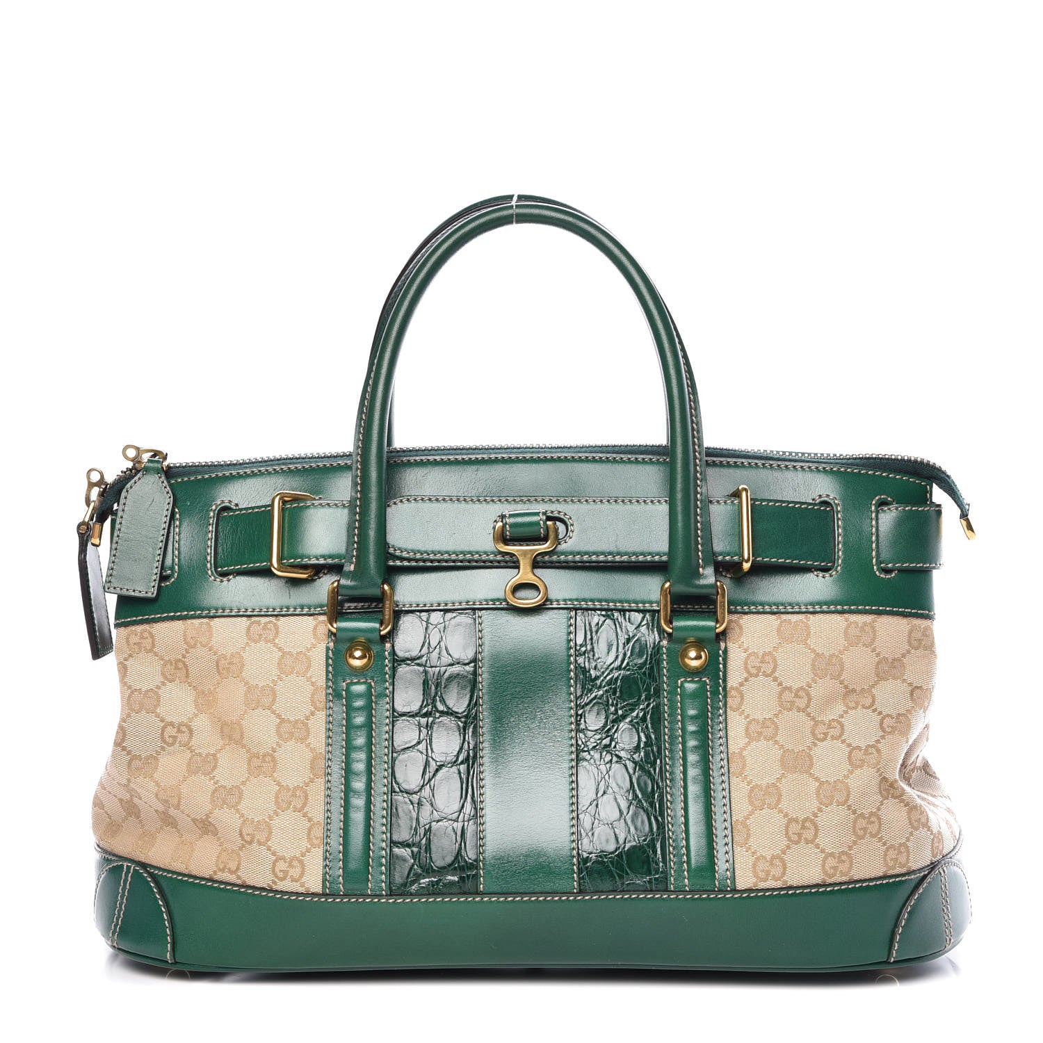 Gucci Monogram Crocodile Web Secret Top Handle Satchel Green 399292 ...