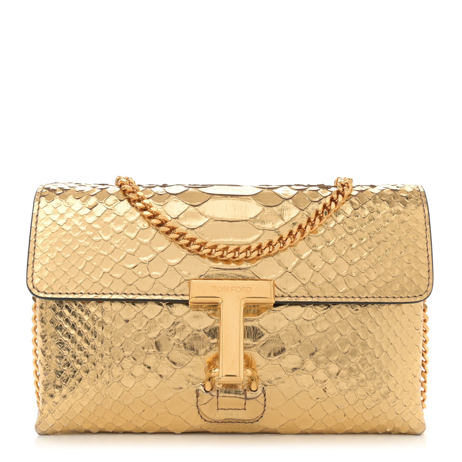 Tom Ford Laminated Snakeskin Embossed Mini Monarch Bag Dark Gold ...