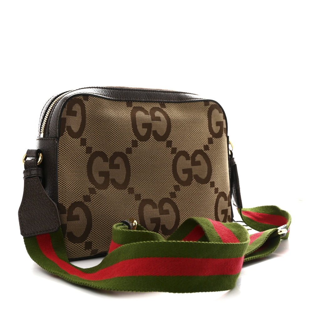 Gucci Monogram Jumbo GG Textured Dollar Calfskin Web Messenger Shoulder ...