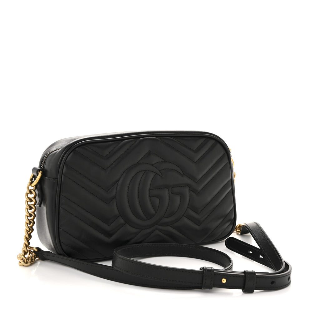 Gucci Calfskin Matelasse Small GG Marmont Chain Shoulder Bag Black ...