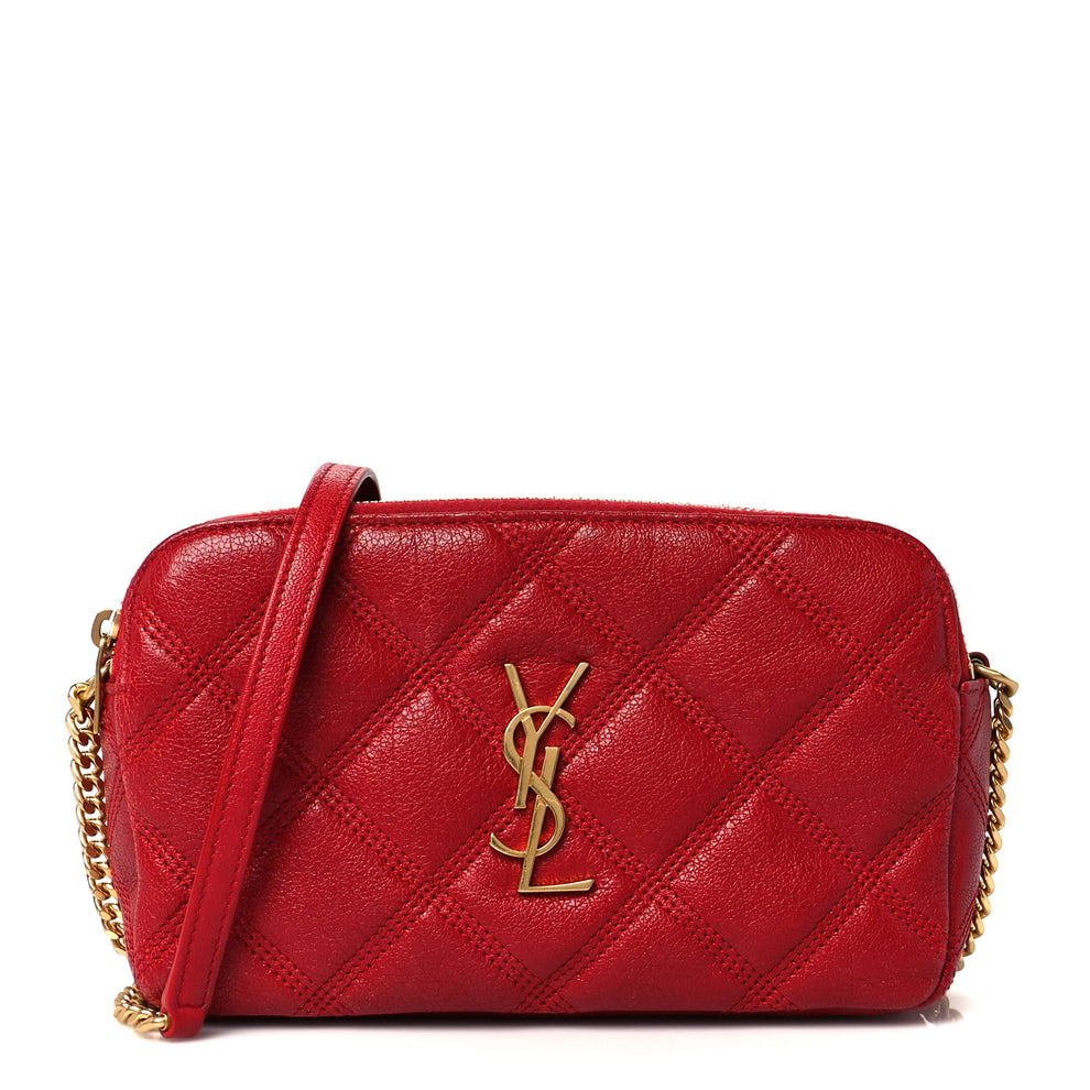 Saint Laurent Grained Lambskin Quilted Mini Becky Double Zip Bag Rouge ...