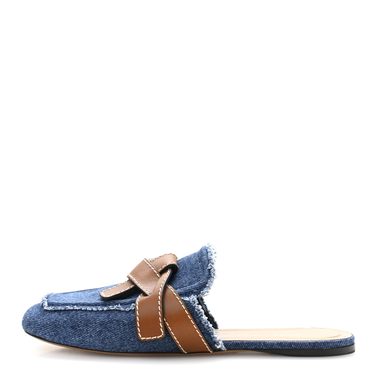 Loewe Washed Denim Calfskin Gate Mule Sandals 38 Blue Tan 1723376 ...