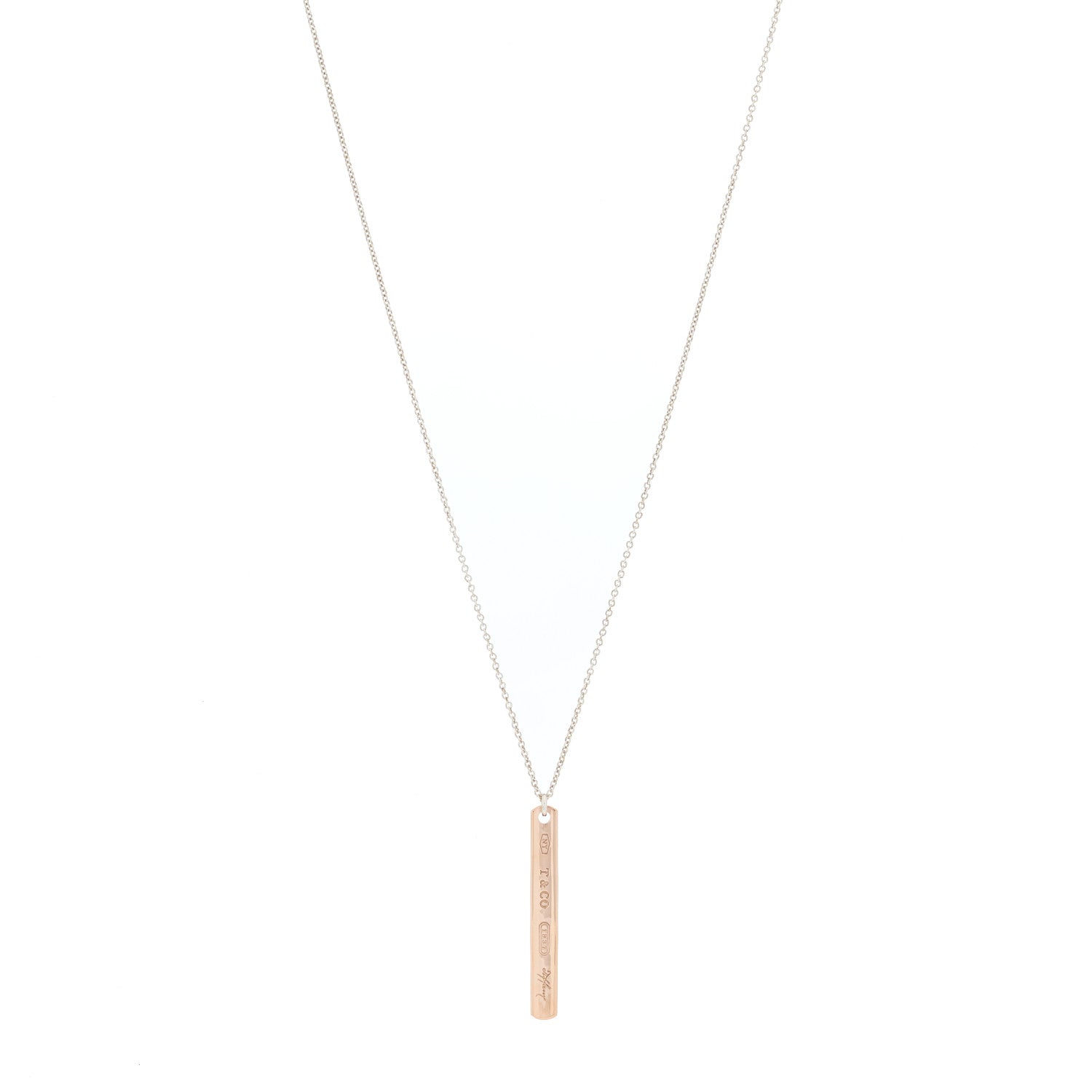 Tiffany Sterling Silver Rubedo 1837 Bar Pendant Necklace 1226761 ...