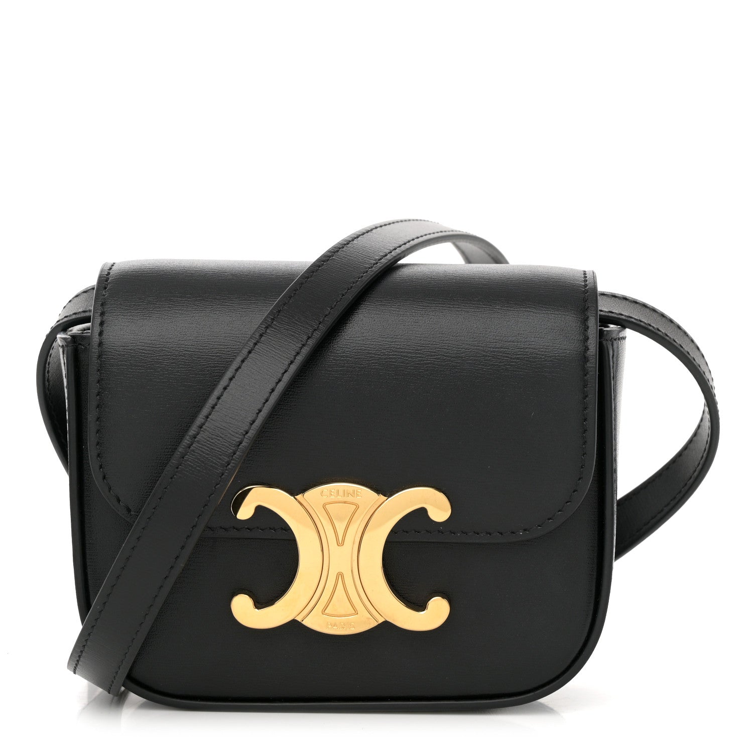 Celine Shiny Calfskin Mini Triomphe Black 1732317 – FASHIONPHILE