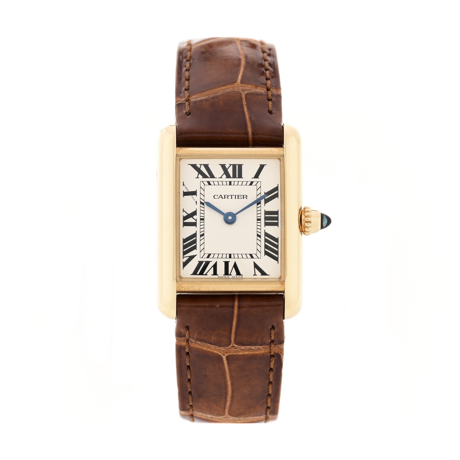 Cartier 18K Yellow Gold Alligator 22mm Tank Louis Quartz Watch Brown ...