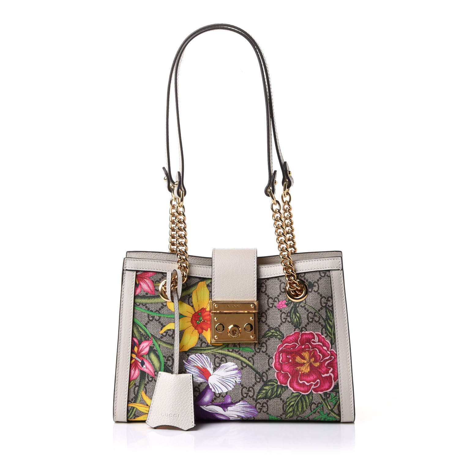 Gucci GG Supreme Monogram Flora Textured Calfskin Small Padlock Tote ...