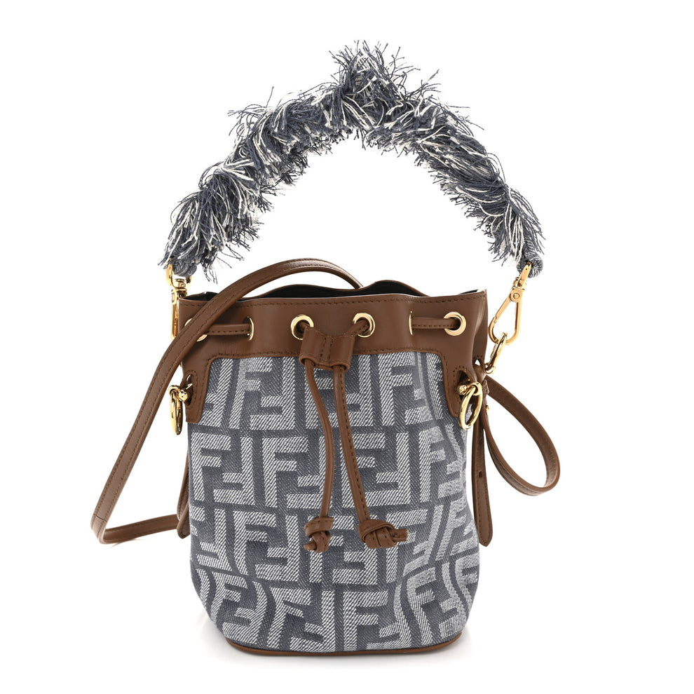 Fendi Denim Effect Fabric FF Jacquard Vitello Mini Mon Tresor Bucket ...