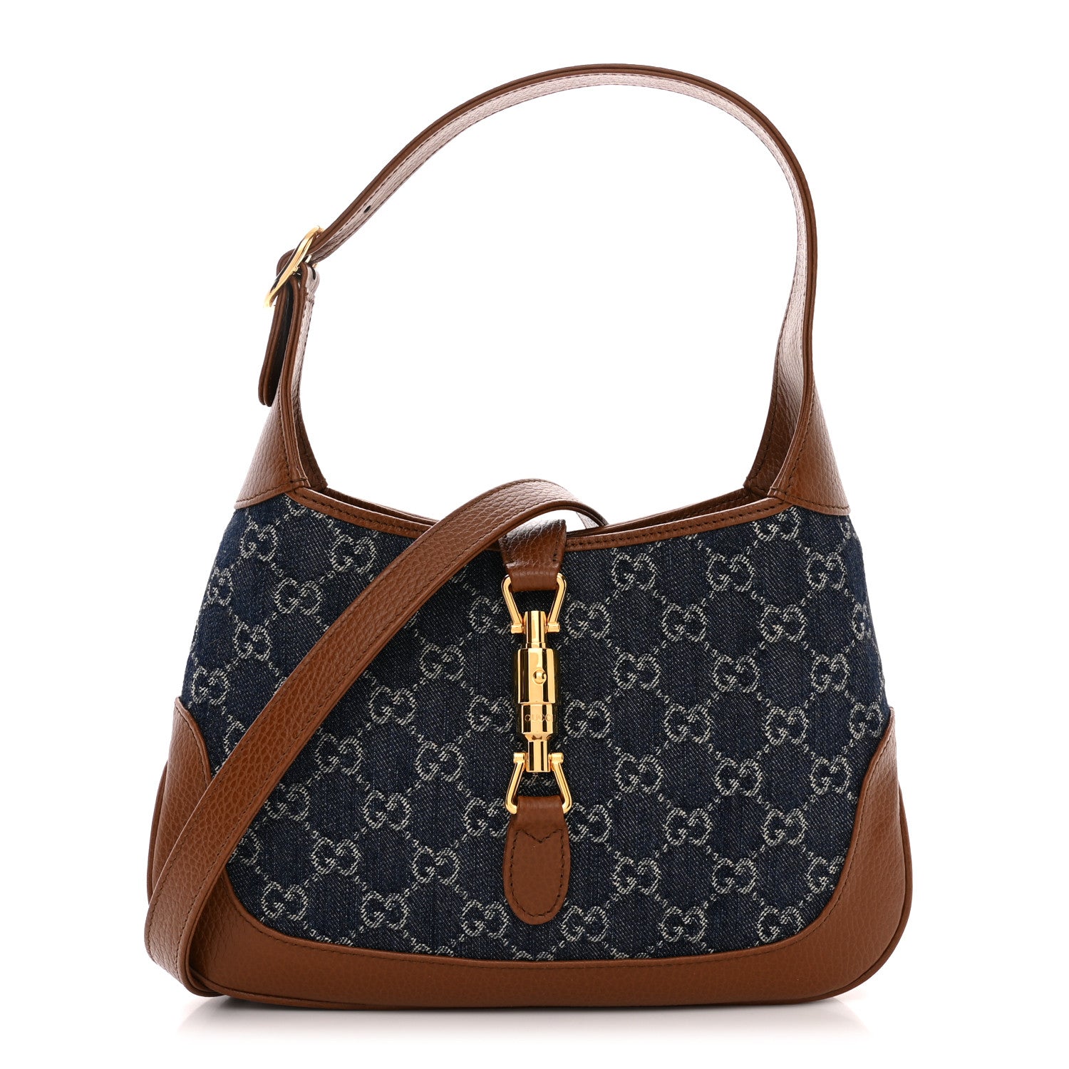 Gucci New Denim GG Monogram Calfskin Small Jackie 1961 Hobo Blue Tea ...