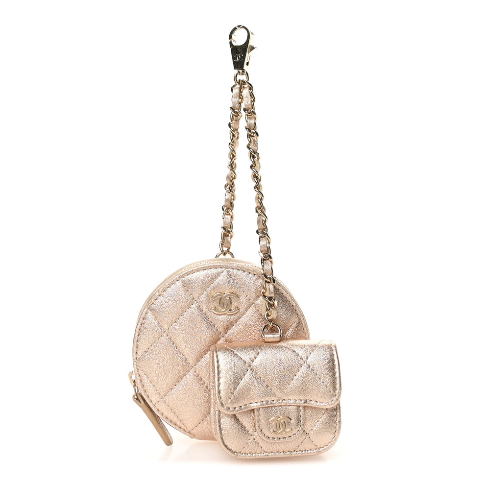 Chanel Metallic Lambskin Quilted Round Clip On Coin Purse Airpods Case ...