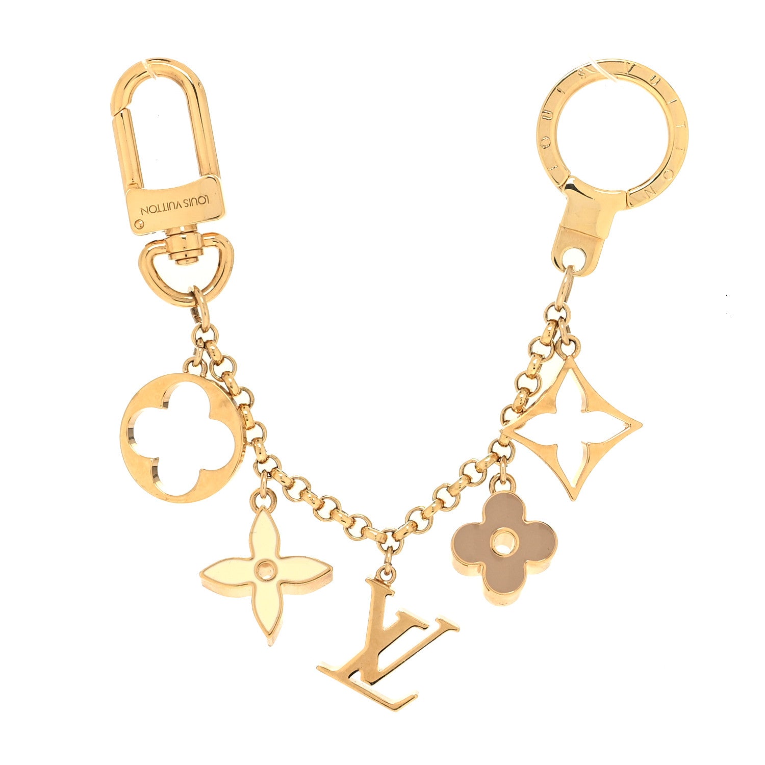 Louis Vuitton Brass Enamel Fleur De Monogram Bag Charm Chain Gold ...