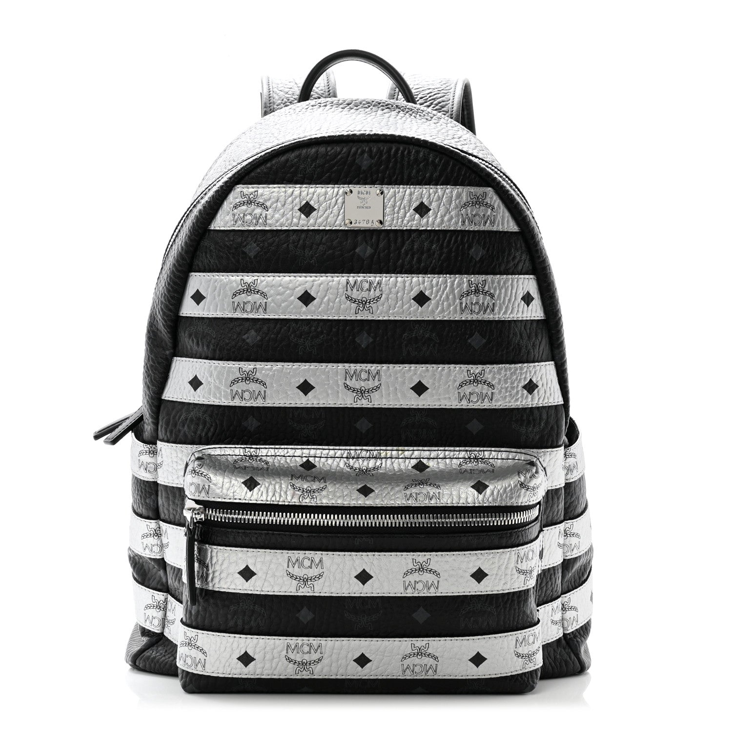 MCM Metallic Visetos Striped Medium Stark Backpack Silver Black 1604892 ...