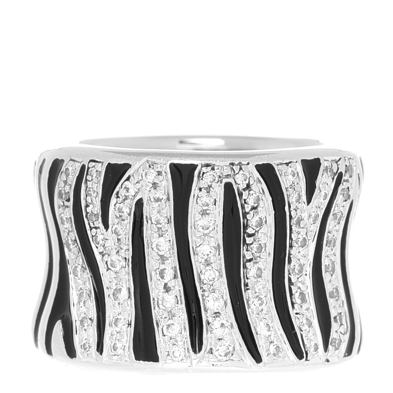 Roberto Coin 18K White Yellow Gold Enamel Diamond Zebra Ring Black 53 6 ...