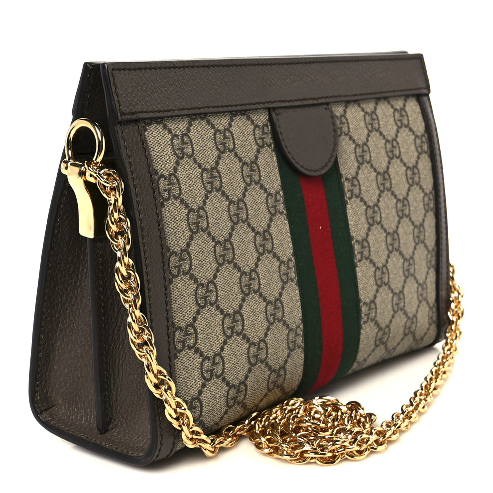 Gucci GG Supreme Monogram Web Small Ophidia Chain Shoulder Bag Brown ...