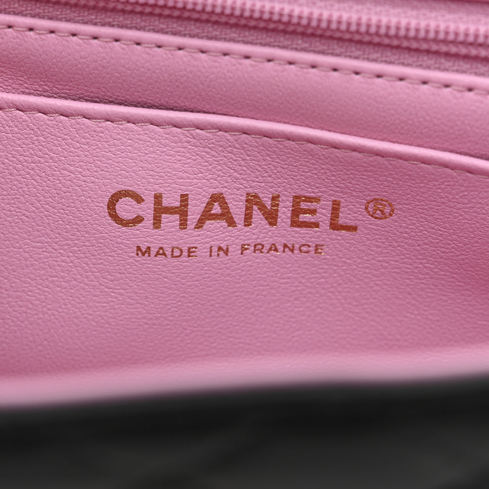 Chanel Lambskin Quilted Bi-Color Mini Top Handle Rectangular Flap Black ...