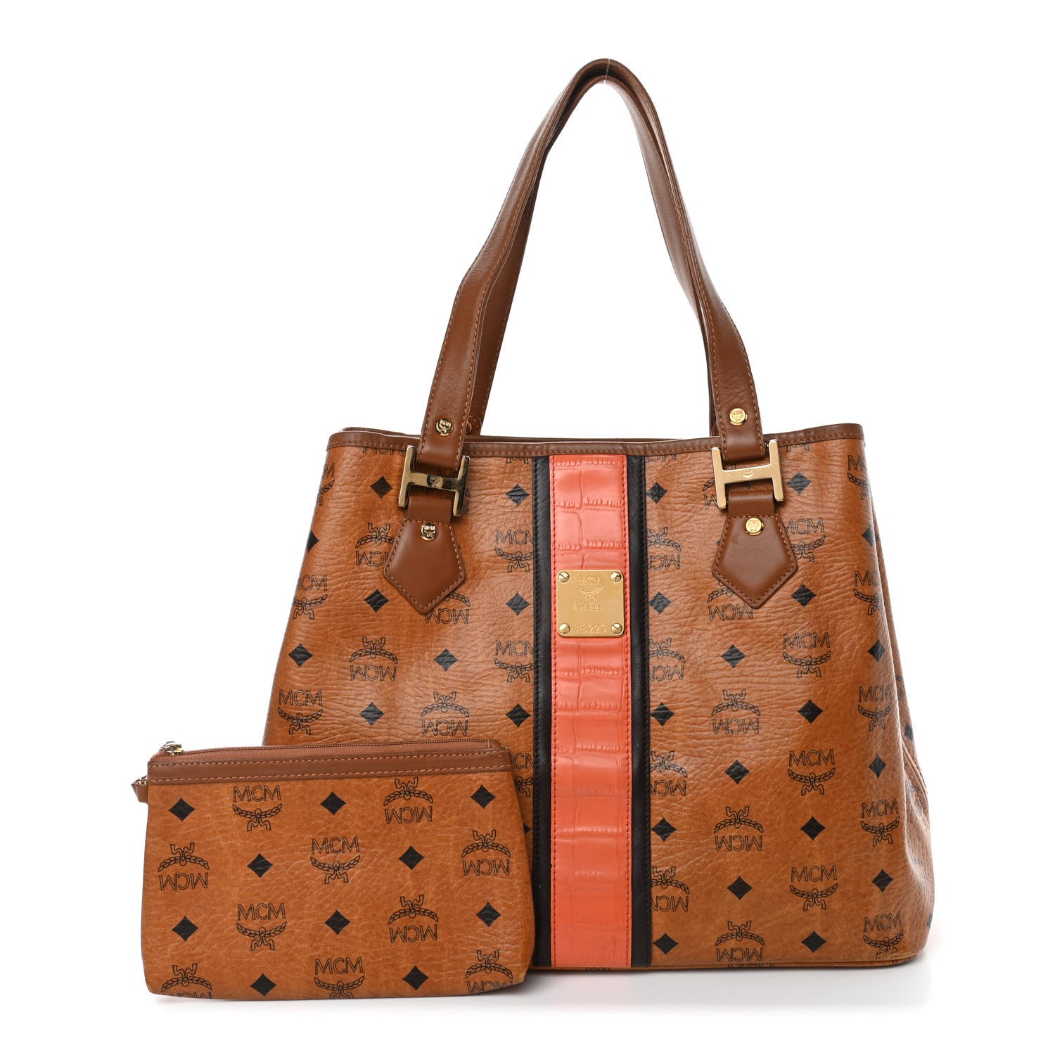 MCM Visetos Rudic Shopper Tote Cognac Orange 826765 – FASHIONPHILE