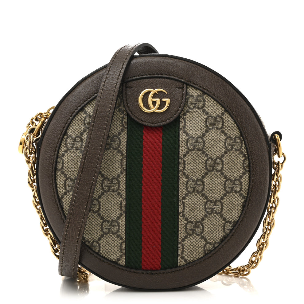 Gucci GG Supreme Monogram Web Mini Ophidia Round Shoulder Bag Brown ...