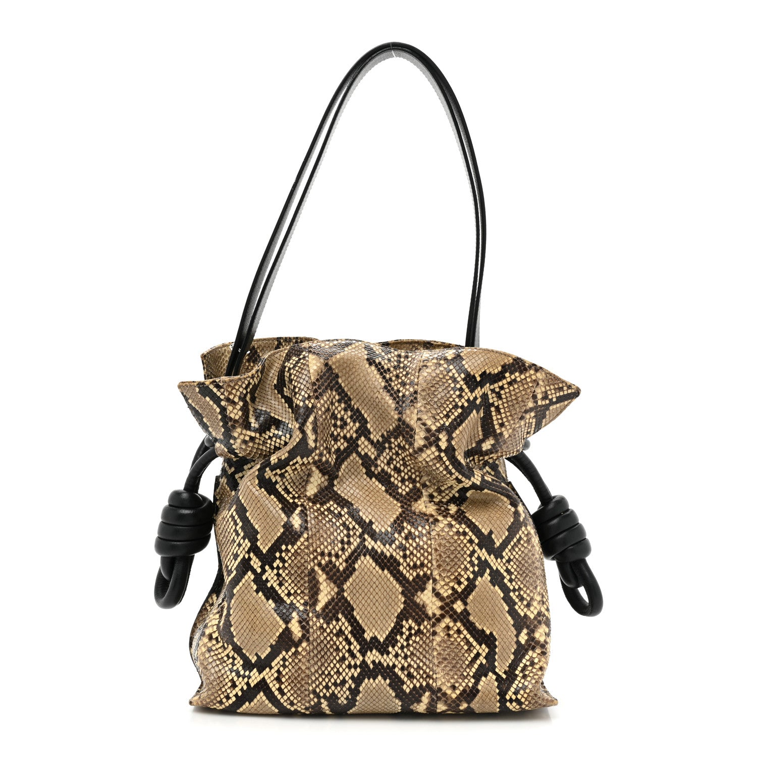 Loewe Snakeskin Flamenco Knot Bag Black 1360619 – FASHIONPHILE