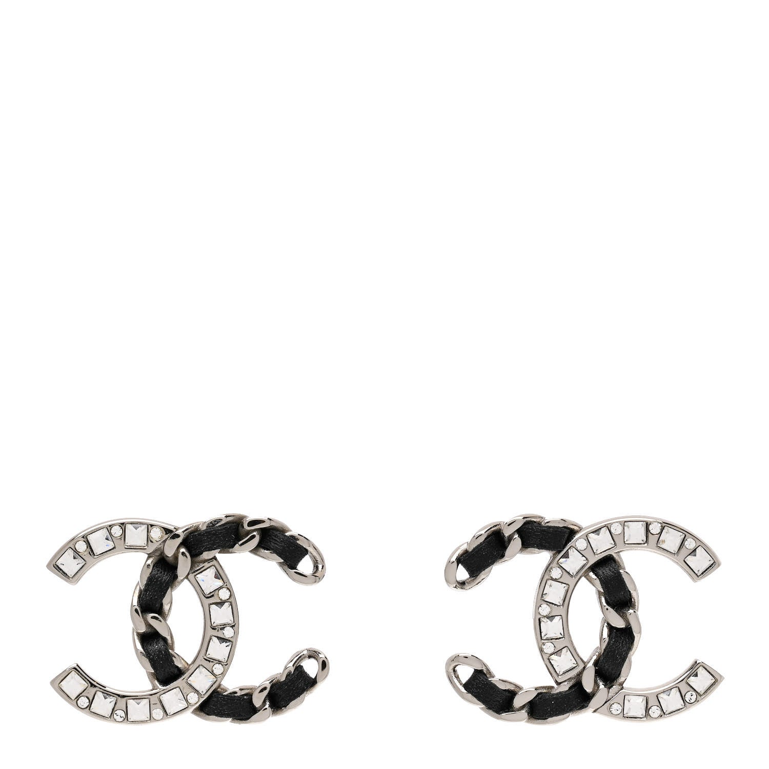 Chanel Crystal Baguette Lambskin Chain CC Vintage Allure Stud Earrings ...